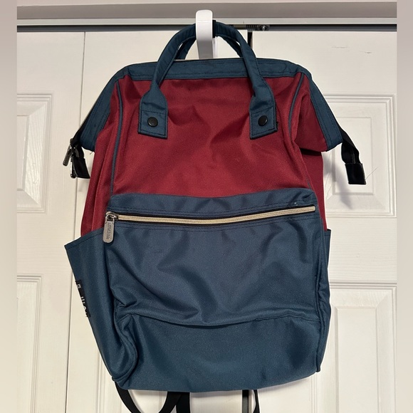 litosrich | Bags | Navy Burgundy Open Top Backpack | Poshmark